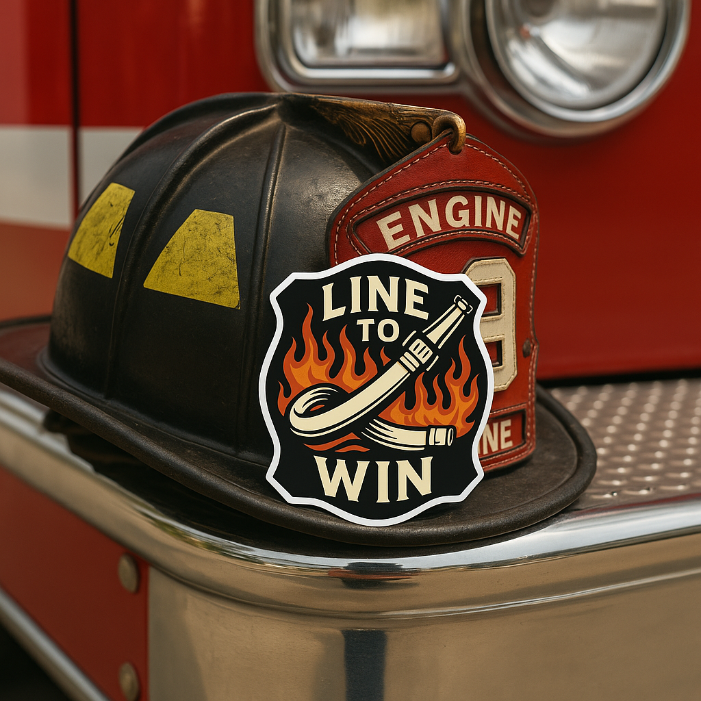 Line to Win – Bold Firefighter Sticker – Kiss-Cut Glossy Vinyl Decal w ...