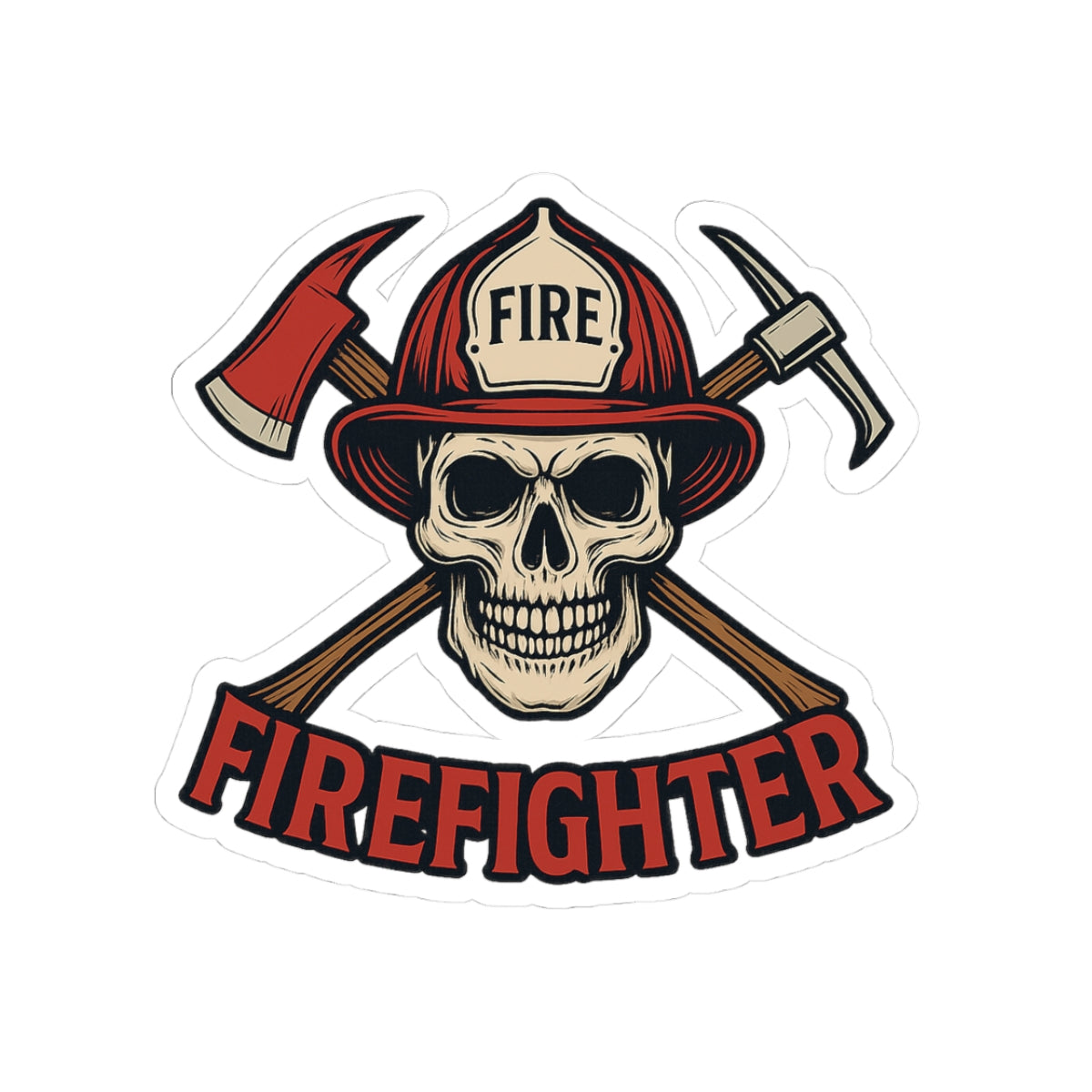 Badass Firefighter Skull Sticker – Fire Helmet & Axe | Red & Black Fir ...